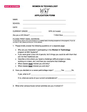 Fillable Online WOMEN IN TECHNOLOGY APPLICATION FORM Fax Email Print PdfFiller
