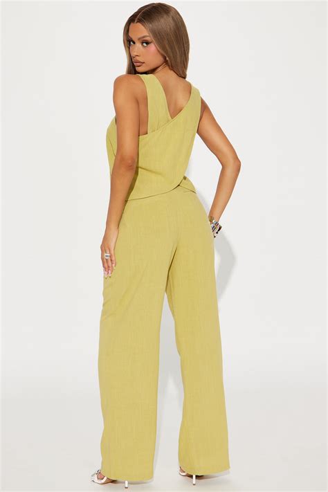 Lory Linen Pant Set Chartreuse Fashion Nova Matching Sets