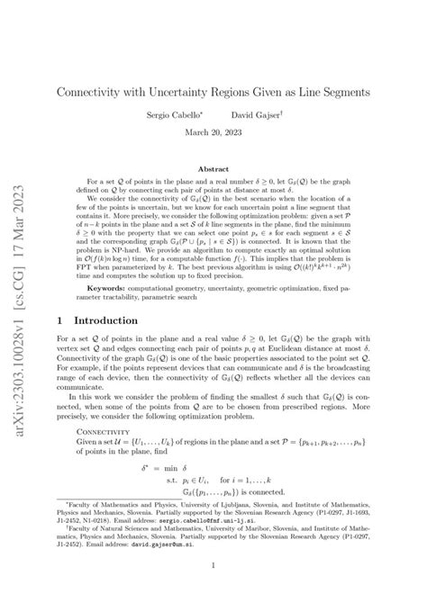 Connectivity With Uncertainty Regions Given As Line Segments Deepai