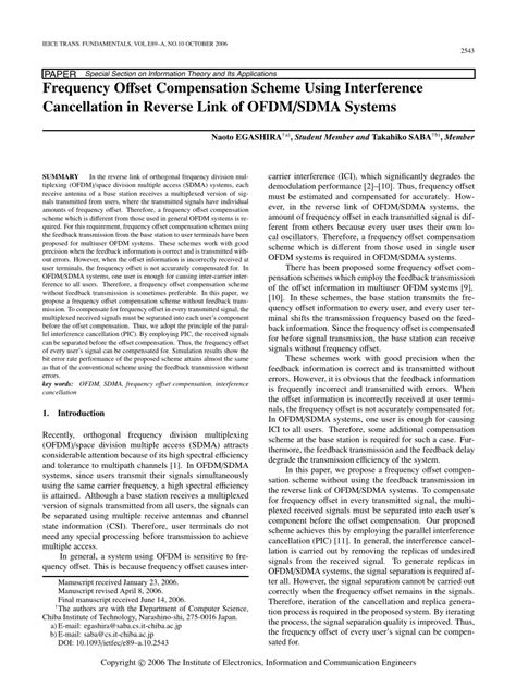 Pdf Frequency Offset Compensation Scheme Using Interference Cancellation In Reverse Link Of