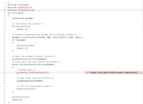 c exc bad access from glclear gl color buffer bit stack overflow