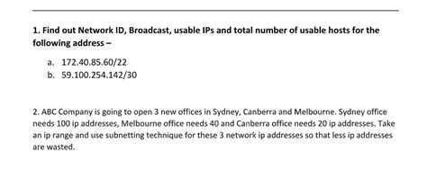 Solved 1 Find Out Network ID Broadcast Usable IPs And Chegg Com