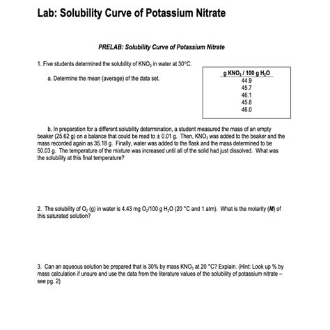 [solved] Lab Solubility Curve Of Potassium Nitrate Prelab Solubility Curve Course Hero