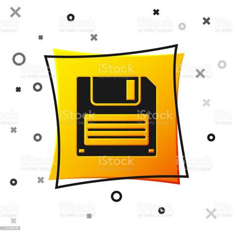 흰색 배경에 고립 된 컴퓨터 데이터 저장 아이콘에 대 한 검은 플로피 디스크 디스켓 기호입니다 노란색 정사각형 단추입니다 벡터 일러스트 0명에 대한 스톡 벡터 아트 및 기타