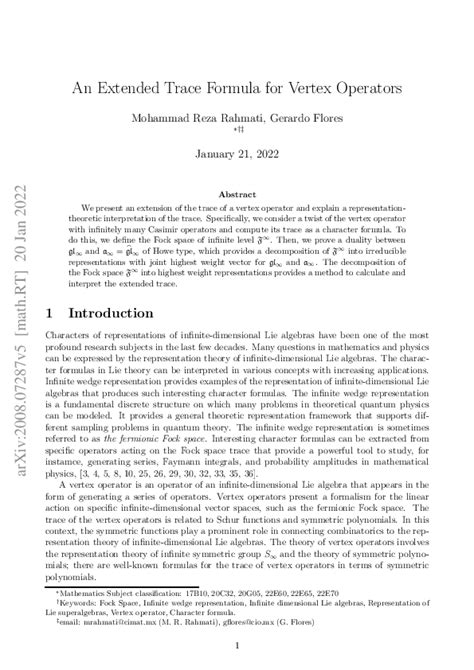 Pdf Extended Trace And Representation Theory Of Infinite Fock Space