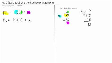 Euclidean Algorithm To Find Gcd 124 110 Youtube