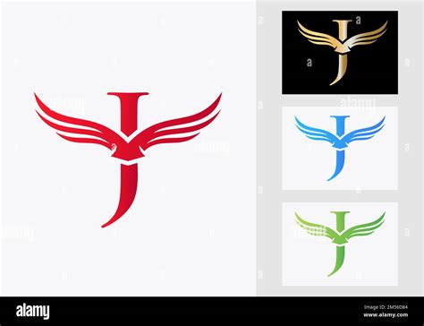 J Letter Wing Logo Design Initial Flying Wing J Letter Logo Stock