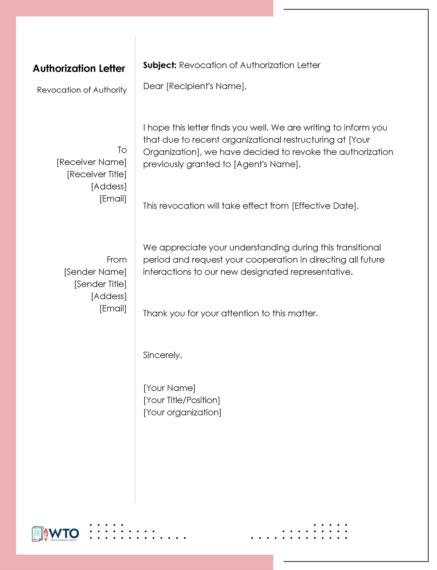 Revocation Of Authorization Sample Letters