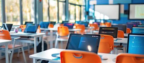 Modern Classroom With Laptops Premium Ai Generated Image