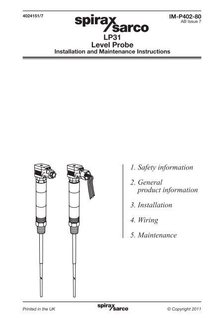 Lp31 Level Probe Spirax Sarco