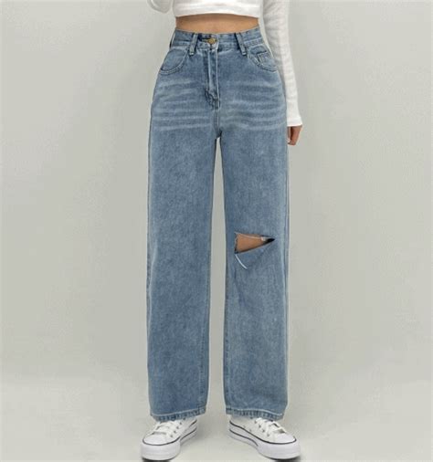 당출🚚 힙워싱👍🏻무릎트임 무파진 하이웨스트 샌드포인트 워싱 와이드 데님팬츠 키작녀팬츠 봄데님 여름데님 청바지 에이블리