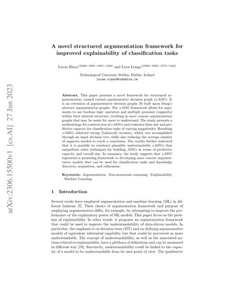 Pdf A Novel Structured Argumentation Framework For Improved Explainability Of Classification Tasks