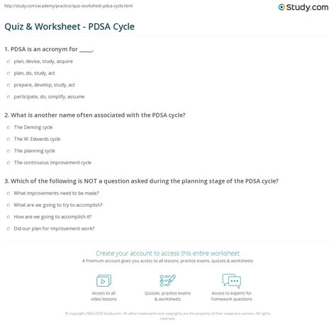 quiz and worksheet pdsa cycle