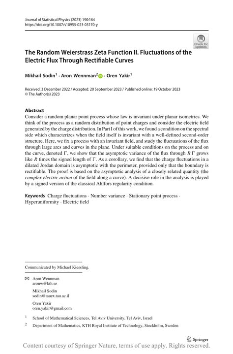 Pdf The Random Weierstrass Zeta Function Ii Fluctuations Of The
