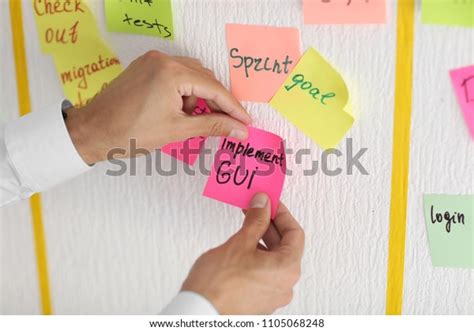 Man Sticker Near Scrum Task Board Stock Photo 1105068248 Shutterstock