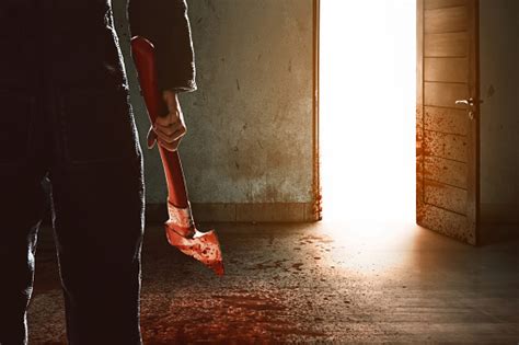 깨진 방에서 피 묻은 도끼를 가진 사이코 연쇄 살인범 할로윈 테마 도끼에 대한 스톡 사진 및 기타 이미지 도끼 피 개념 Istock