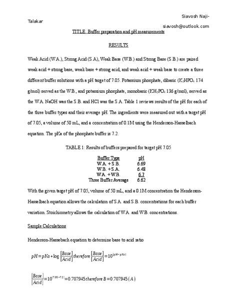 Doc Buffer Preparation And Ph Measurements