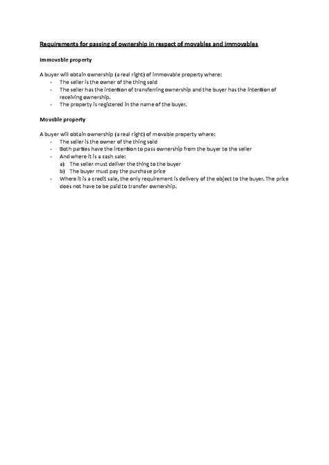 Requirements For Passing Of Ownership In Respect Of Movables And