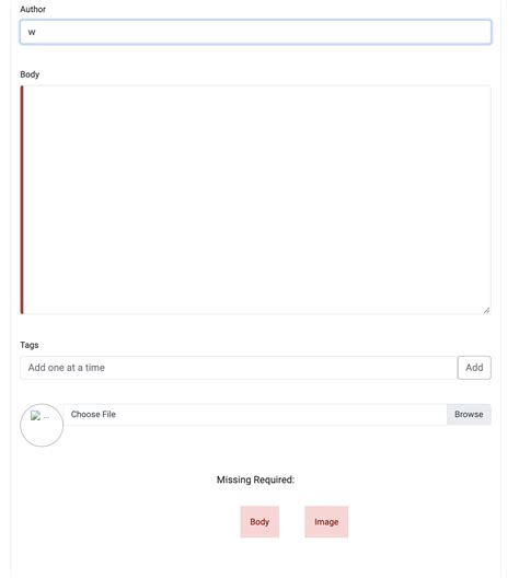 Validation For Image Upload Disappears When Fill The Body Input Issue