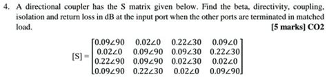 Solved A Directional Coupler Has The S Matrix Given Below Find The Beta Directivity Coupling