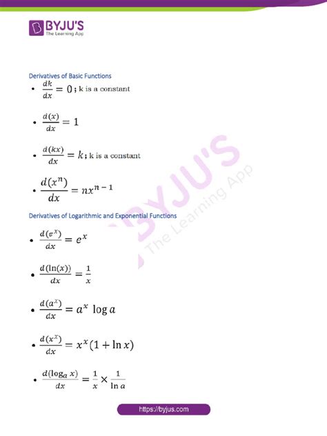 Differentiation Formulas Pdf Pdf