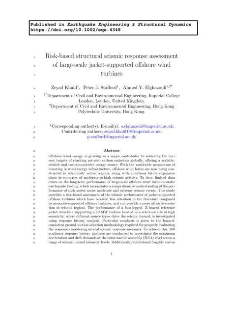 Pdf Risk‐based Structural Seismic Response Assessment Of Large‐scale Jacket‐supported Offshore