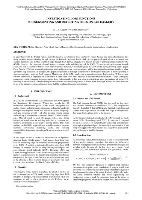 PDF INVESTIGATING LOSS FUNCTIONS FOR SEGMENTING AND DETECTING SHIPS