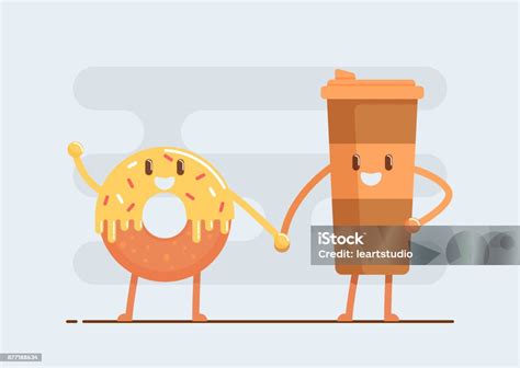평면 디자인 문자 달콤한 도넛과 커피 한잔 벡터 일러스트 레이 션 절연 갈색에 대한 스톡 벡터 아트 및 기타 이미지 갈색 귀여운 도넛 Istock