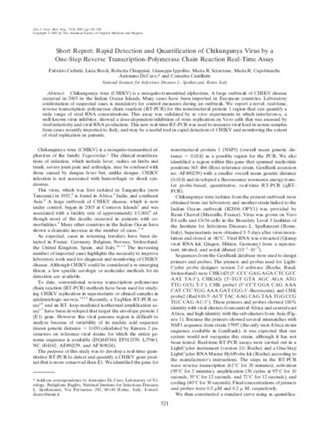 Pdf Short Report Rapid Detection And Quantification Of Chikungunya Virus By A One Step