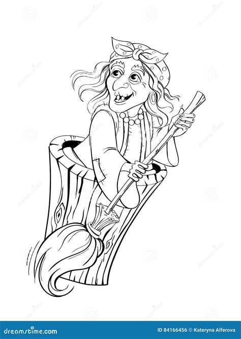 Baba Yaga Flying On The Broom From Winter Forest Royalty Free Cartoon