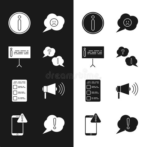 set question and exclamation information speech bubble with sad smile