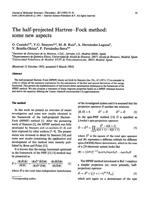 Pdf The Half Projected Hartree Fock Method Some New Aspects