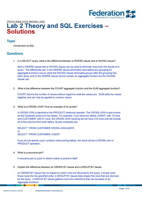 Itech2004 2021 Lab2 Theory And Sql Exercisessolutions Itech2004