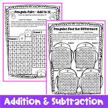 Winter Math Activity No Prep Penguin Math Games For Addition And