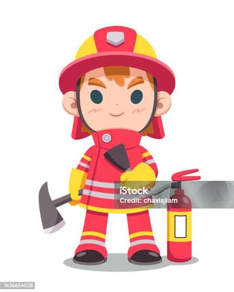 귀여운 스타일의 소방관 만화 일러스트 레이 션 구조에 대한 스톡 벡터 아트 및 기타 이미지 구조 귀여운 남자 Istock