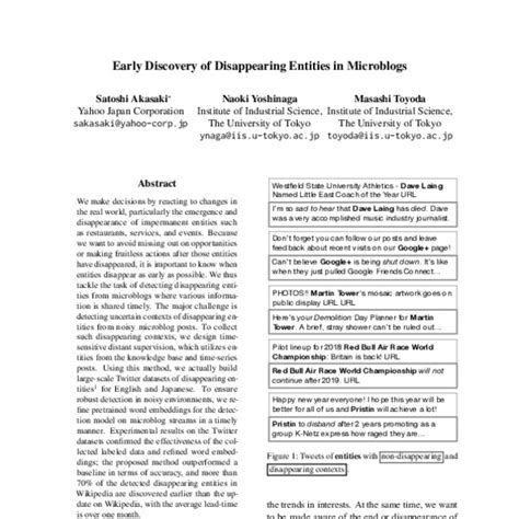 Early Discovery Of Disappearing Entities In Microblogs Acl Anthology