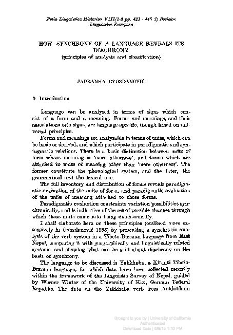 Pdf How Synchrony Of A Language Reveals Its Diachrony Principles Of