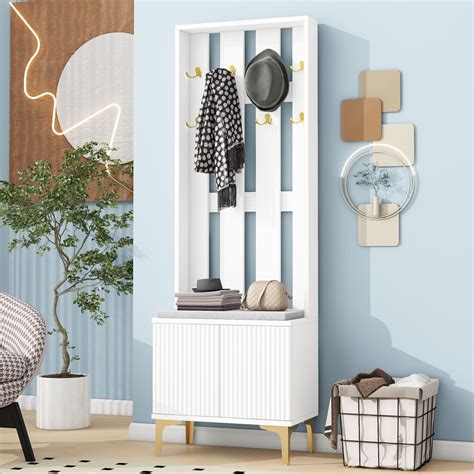 Hall Tree With Bench 4 In 1 Hall Tree Coat Tree With Cushion Hat Hooks