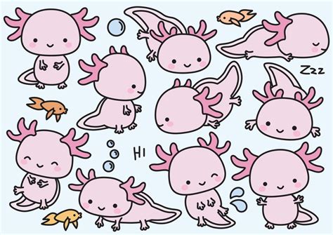 Premium Vector Clipart Kawaii Axolotls Cute Axolotl Etsy Denmark