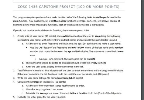 Solved Cosc 1436 Capstone Project 100 Or More Points This
