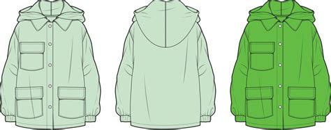 Hooded Utility Bomber 전면 및 후면 플랫 스케치 기술 드로잉 벡터 일러스트 템플릿 프리미엄 벡터