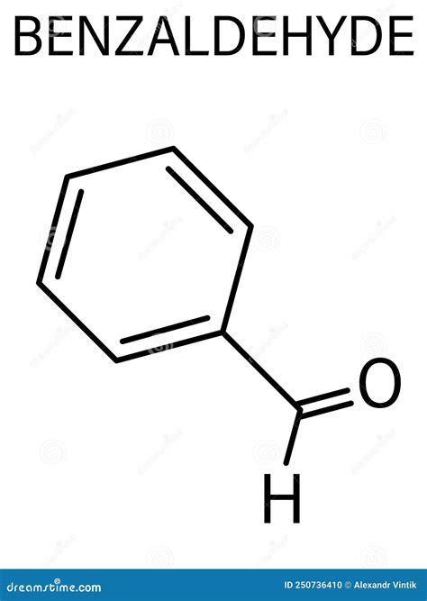 Benzaldehyde Molecule 3d Rendering Flat Molecular Structure With Chemical Formula And Atoms