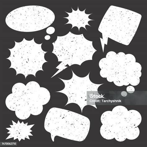 어두운 배경에 흰색 그런 지 만화 거품 손으로 그린 복고풍 만화 스티커 채팅 메시지 상자 벡터 그림 대화 풍선 문자 기호에 대한 스톡 벡터 아트 및 기타 이미지 Istock