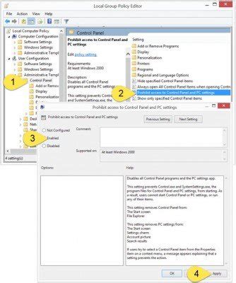 Disable Or Prevent Access To Control Panel Settings In Windows