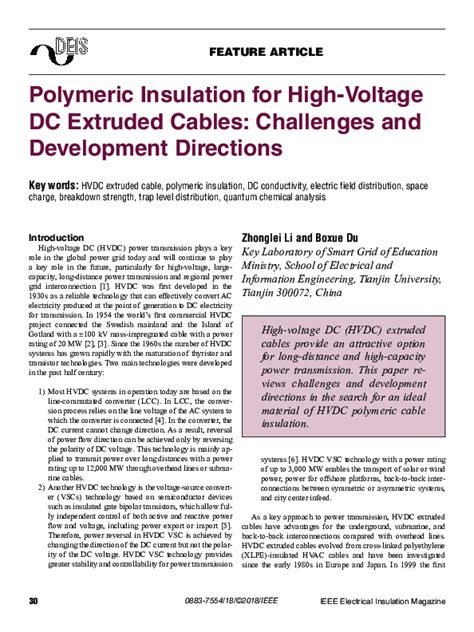pdf polymeric insulation for high voltage dc extruded cables challenges and development