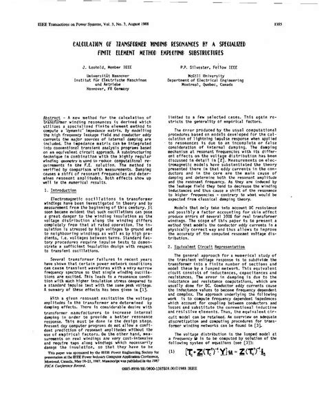 Pdf Calculation Of Transformer Winding Resonances By A Specialized