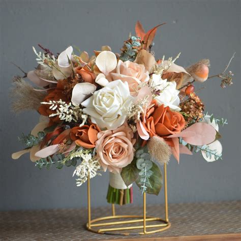 Faux Flowers Bouquet Burnt Orange Ivory White Fall Nude Boho Etsy