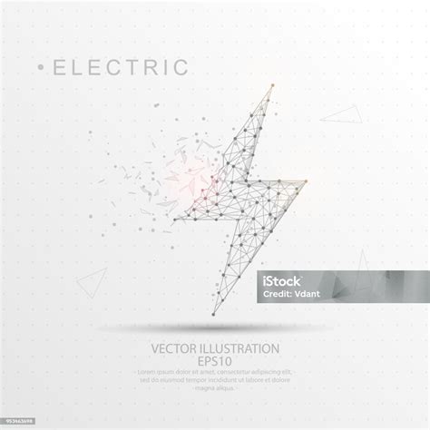 전기 번개 모양 디지털 그려진된 낮은 폴 리 와이어 프레임 로우 폴리곤 모델링에 대한 스톡 벡터 아트 및 기타 이미지 로우 폴리곤 모델링 와이어 프레임 모델 초현대적