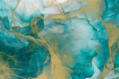 풍부한 밝은 추상적 인 그림 고급 추상 유체 예술 그림 알코올 잉크 배경 파란색 그린 골드 반짝임 마노에 대한 스톡 벡터 아트 및 기타 이미지 Istock