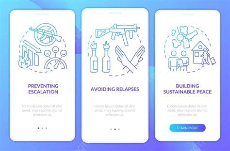 Preventing Military Conflicts Onboarding Screen Of Mobile App With Blue Gradient Design Vector